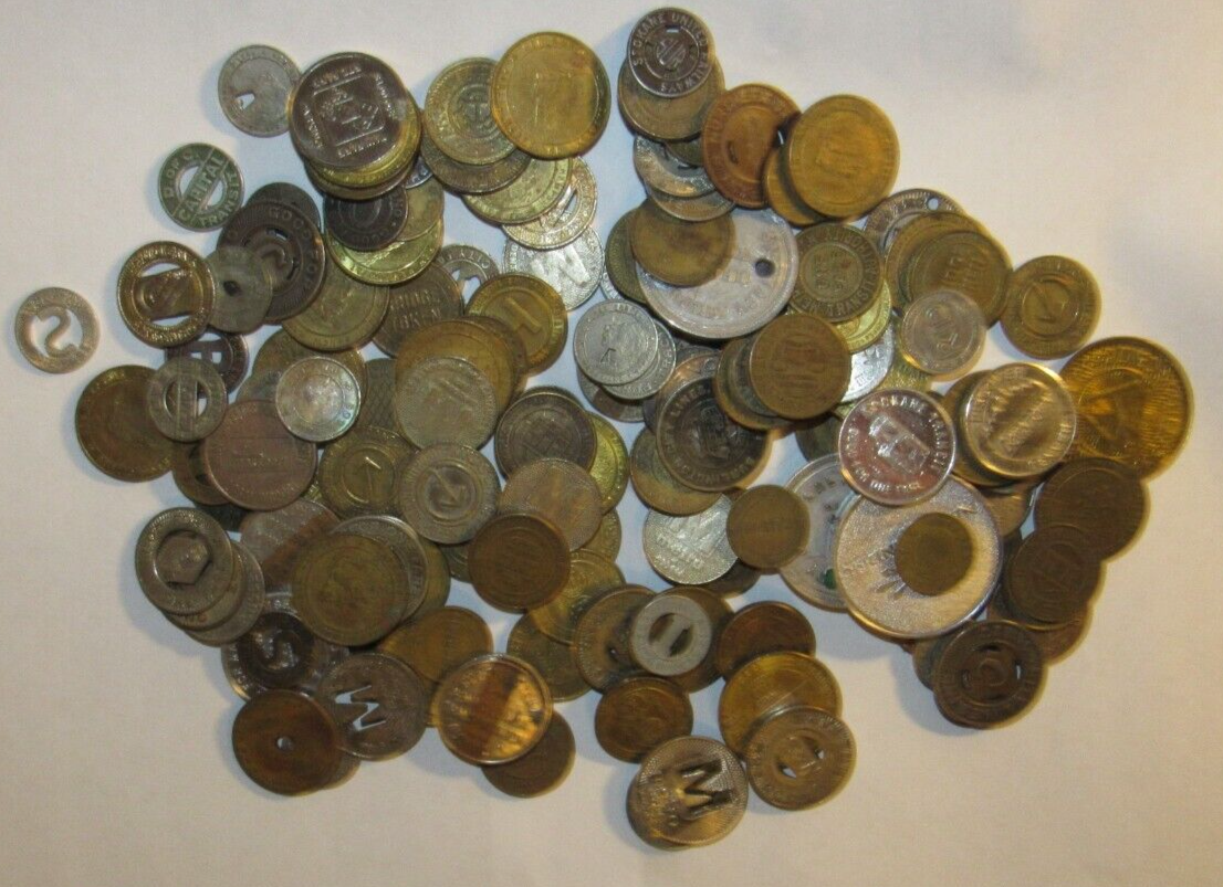 1 lb. Lot of Transit Transportation Trolley & Bus Tokens - #13 Approx ...