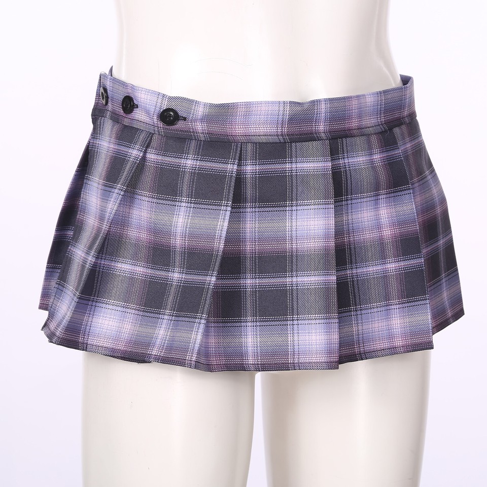 Women Ladies Schoolgirl Mini Plaid Skirt Short Micro Dress Role Play ...