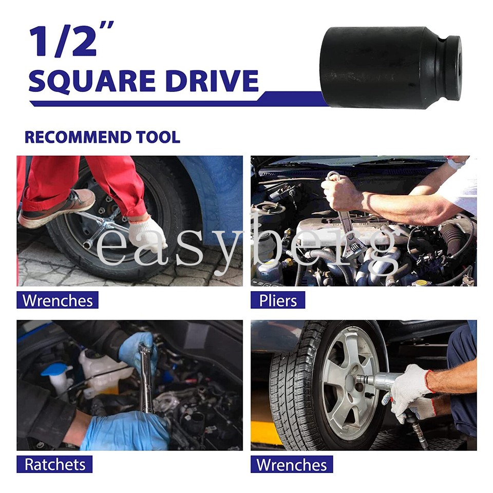 1/2" Drive Deep Spindle Axle Nut Impact Socket Set,12 Point CR-MO, 30 ...