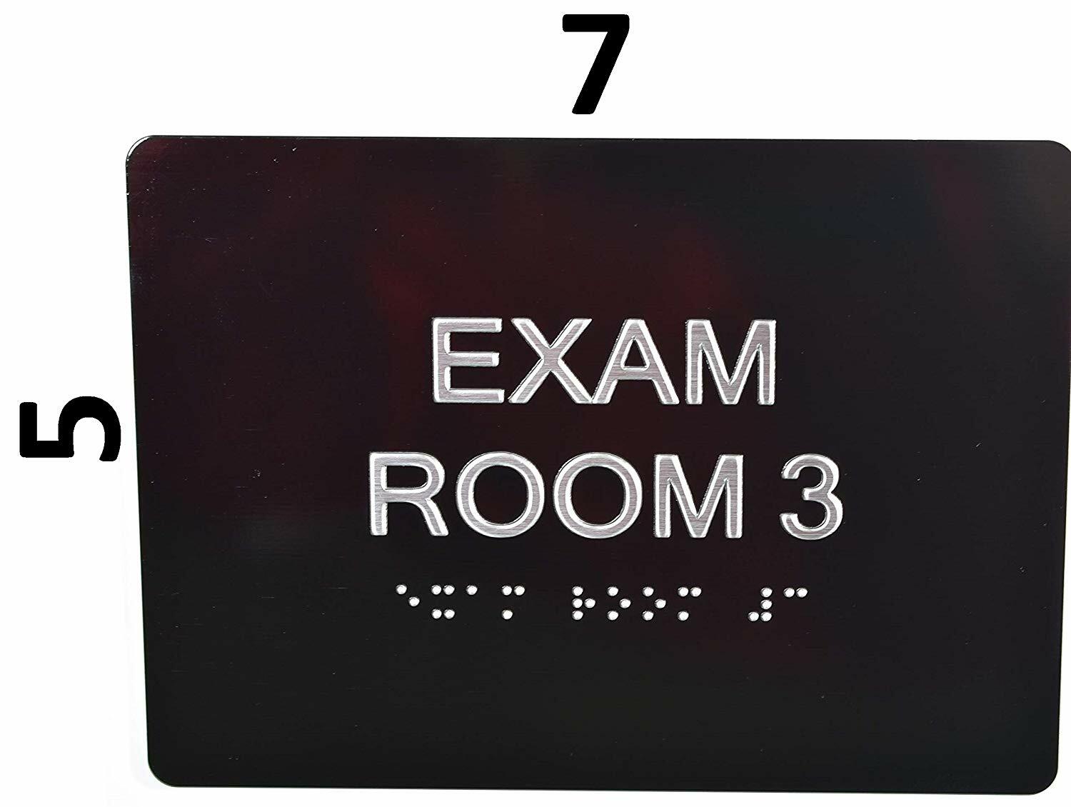 EXAM Room 3 Sign With Braille and Raised Letters (Black/Silver,5X7 ...
