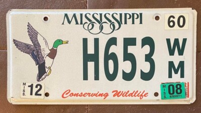Mississippi 2008 CONSERVING WILDLIFE MALLARD DUCK License Plate # H653 ...
