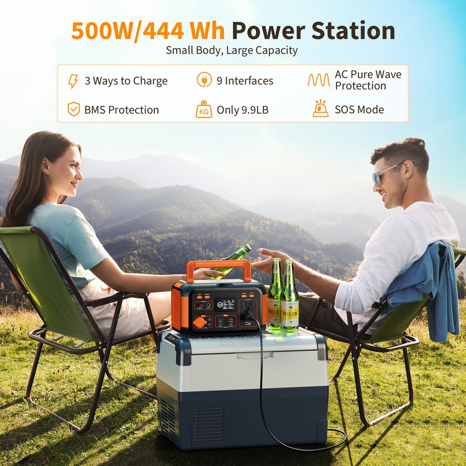 500W Power Station Portable Solar Generator RV Camping Backup Battery ...