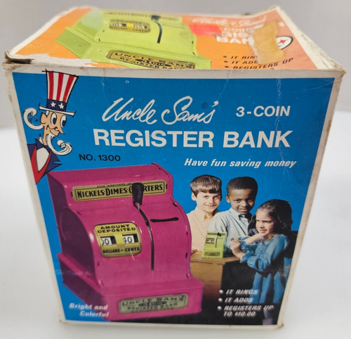 Vintage Uncle Sam's 3 Coin Register Bank Bright Pink | eBay