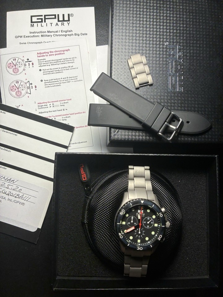 German Precision Watch GPW Mission Chrono Big Date Titanium Sapphire ...