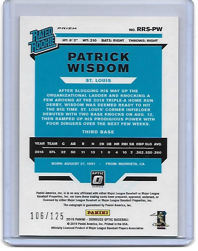 Patrick Wisdom Donruss Optic RATED ROOKIE Refractor On Card Auto ...