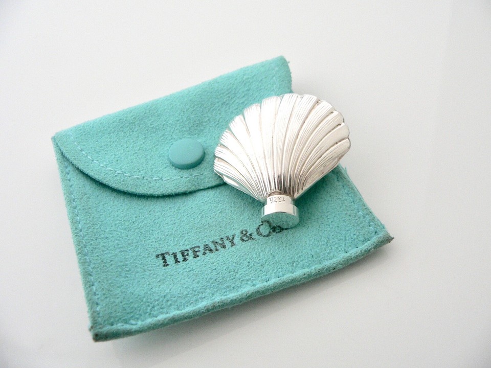 Tiffany & Co Silver Shell Perfume Bottle Dabber Case Gift Pouch Ocean ...