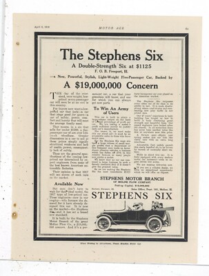 1916 Stephens Motor Car Co. Ad: New for 1917 - backed by $19,000,000 ...
