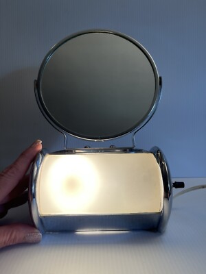 Art Deco Streamlined Acme Chrome Lighted Shaving Vanity Make-up 10x ...