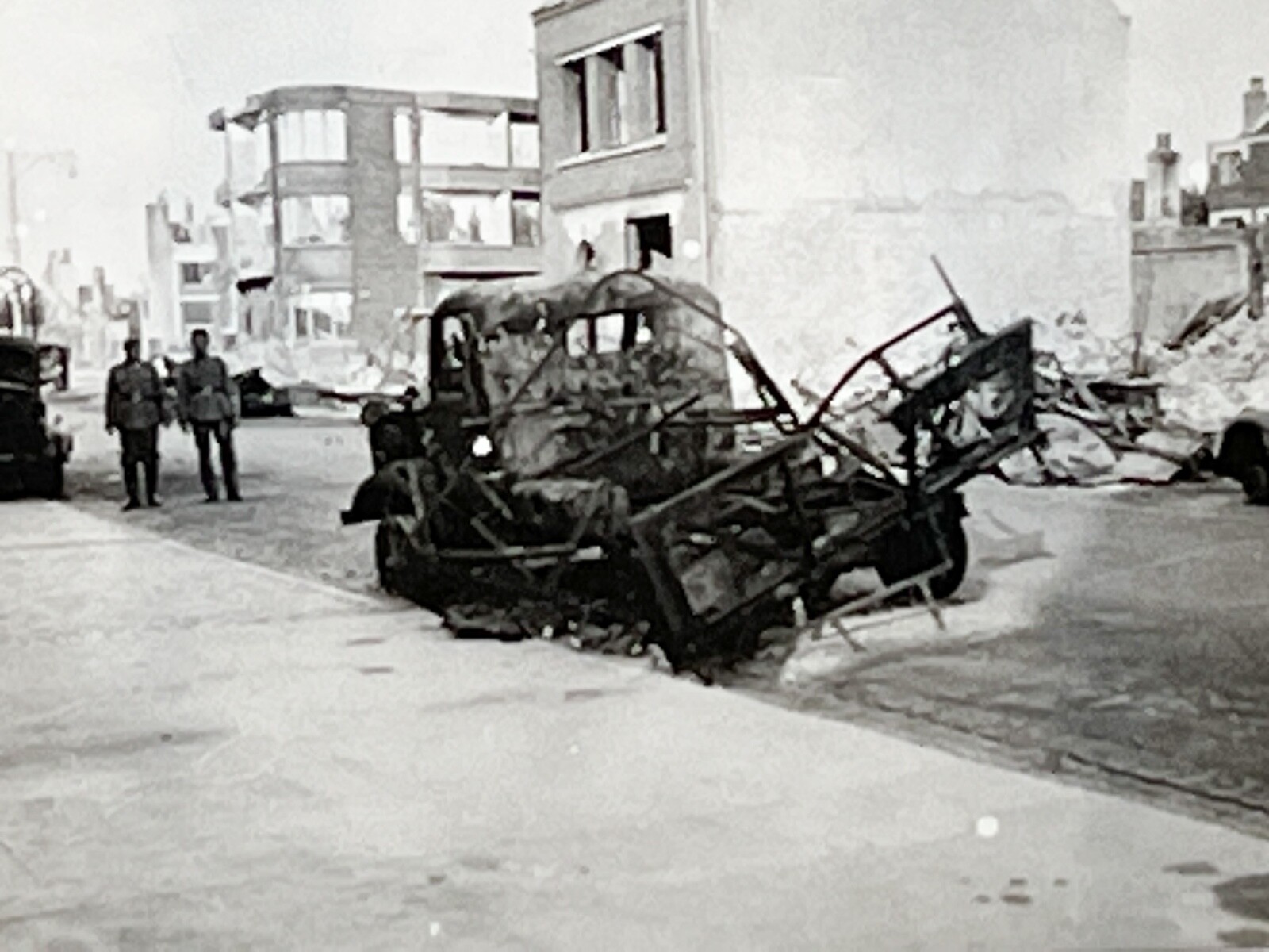 WW2 Photo France Bombed Buildings Truck On Street Soldiers | eBay