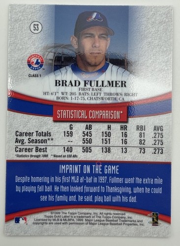 1999 Topps Gold Label - Brad Fullmer #53 Class 1 for sale online | eBay