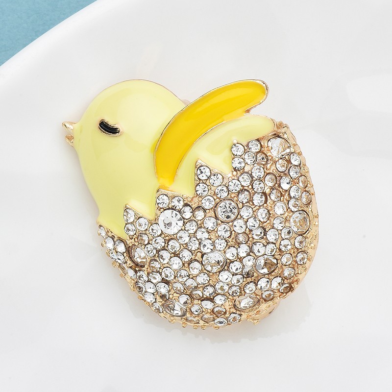 Yellow Chick Hatching Egg Rhinestone Brooch Pin Crystal Enamel | eBay