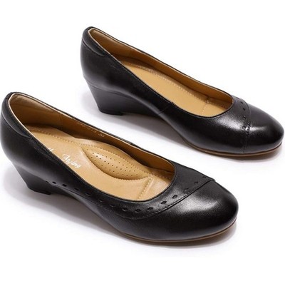Mona flying Women's Leather Closed Toe 2 Inch Mid Wedges Heels Size 7.5 ...