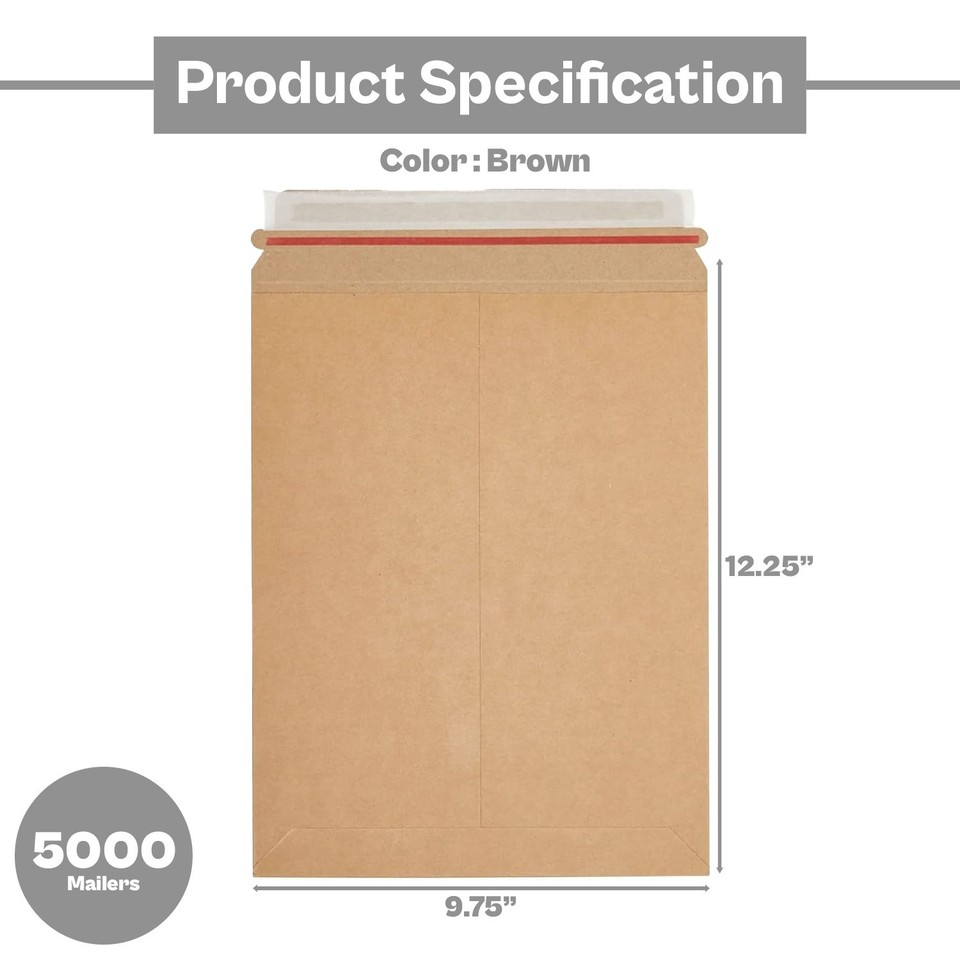 9.75 x 12.25 Kraft Rigid Photo Shipping Flats Slef Seal Envelopes ...