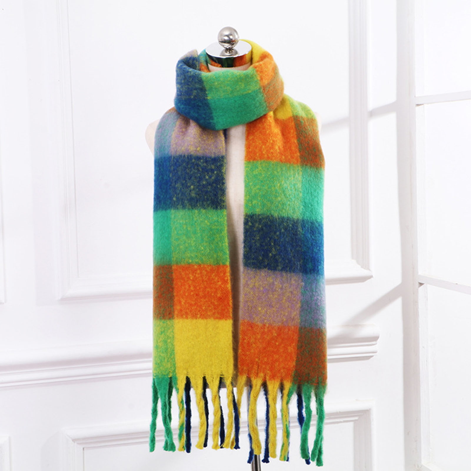 Women Long Scarf Plaid Print Stylish Winter Scarves Colorful Colorblock ...