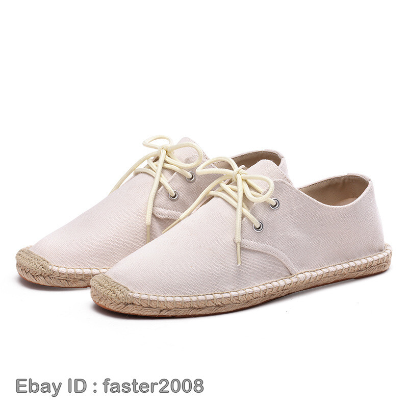 men's Linen canvas linen Lace Up breathable casual solid color shoes 39 ...