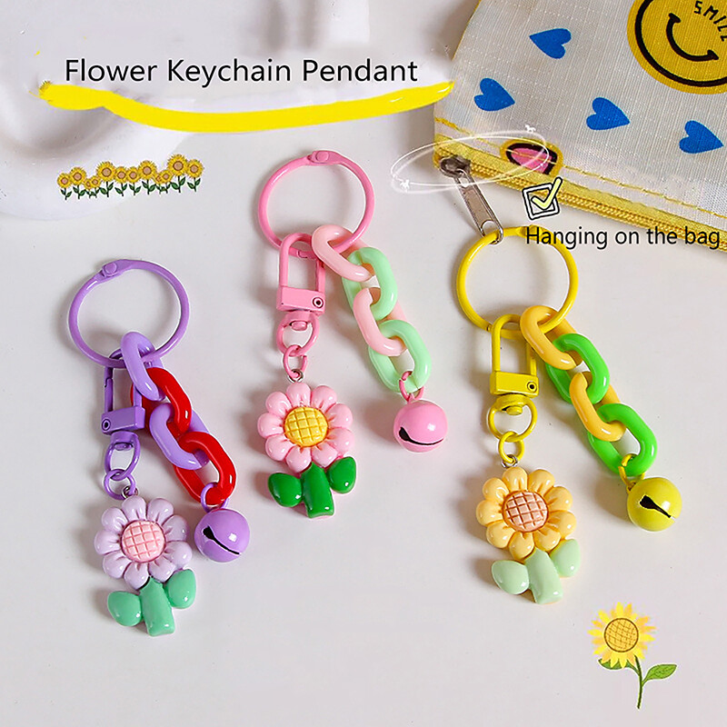 Cute Sunflower Resin Keychain Bag Pendant Colorful Flower Key Ring ...