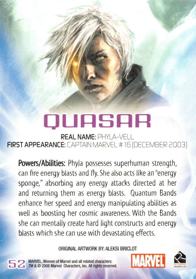 QUASAR / Women of Marvel Series 1 (2008) BASE Trading Card #52 | eBay