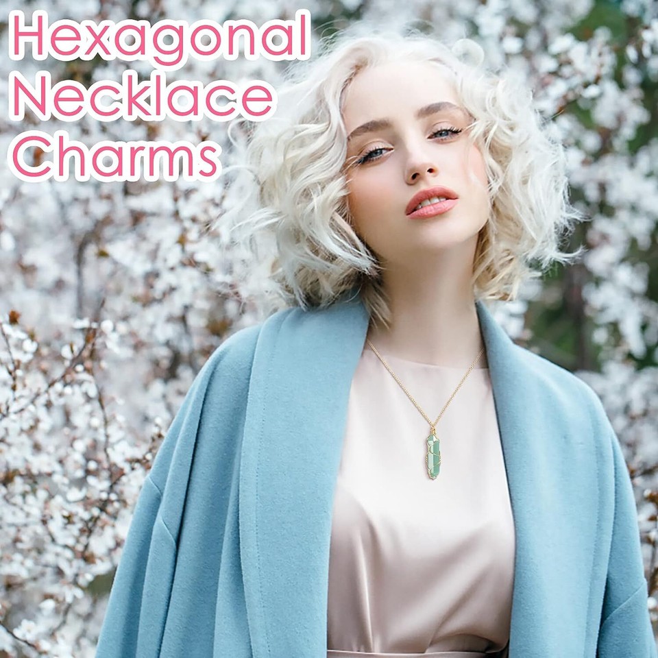 Hexagonal Healing Crystal Pendant Natural Quartz Full Wire Wrap Stone ...