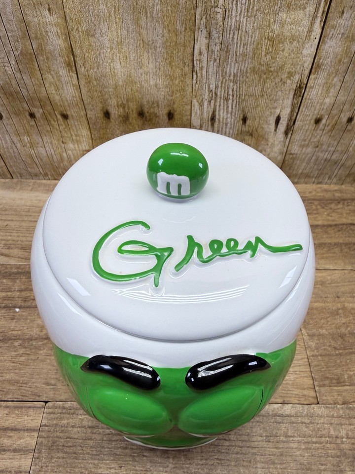 Vtg M&Ms Ceramic Cookie Jar W/ Lid Green Lady Candy Canister ...