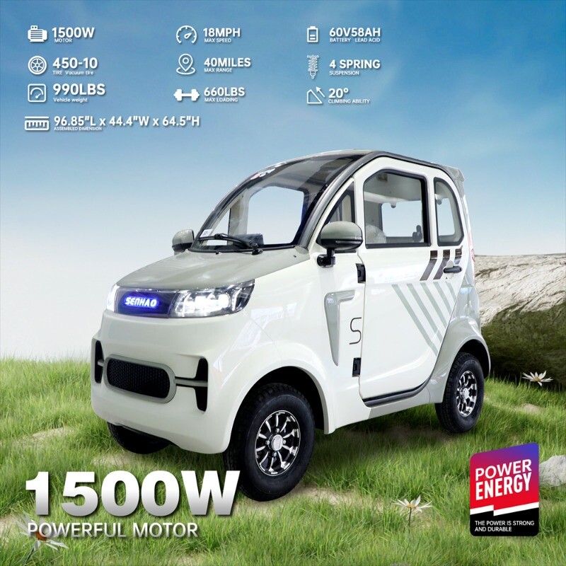 Fully Enclosed Mobility Scooter 4 Wheel Car 1500W 3-Speed 40 mile 660lb ...