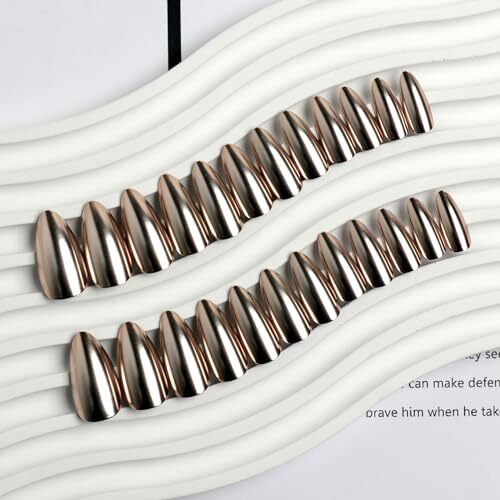 Matte Gold Chrome Press on Nails Almond Medium Fake Nails 06.matte gold ...