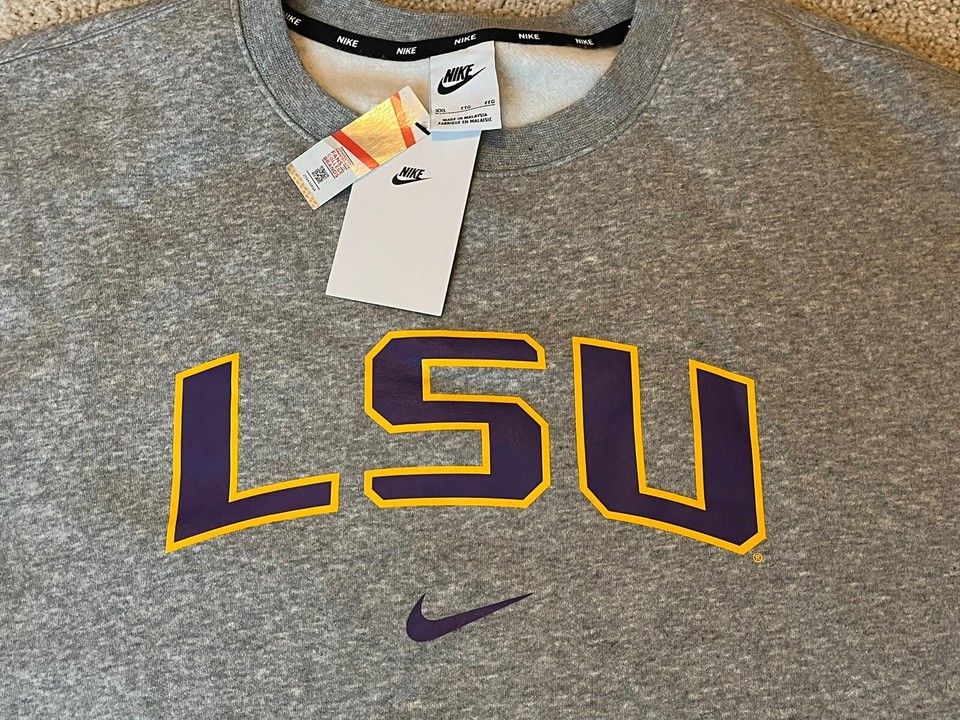 Nike Men's LSU Tigers Gray Club Fleece Crew Neck Sweatshirt Size 2XL ...