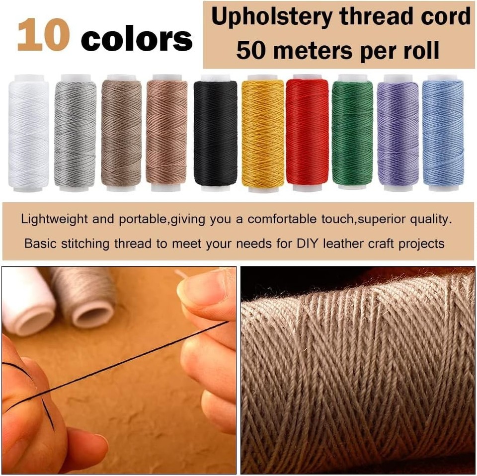 Leather Sewing Kit 59pcs Hand Sewing Heavy Duty Waxed Thread Large-Eye ...