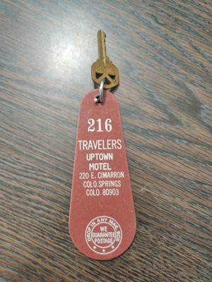 Vintage Old Motel Key and Tag. Travelers Uptown Motel Rm. 216. Colo ...