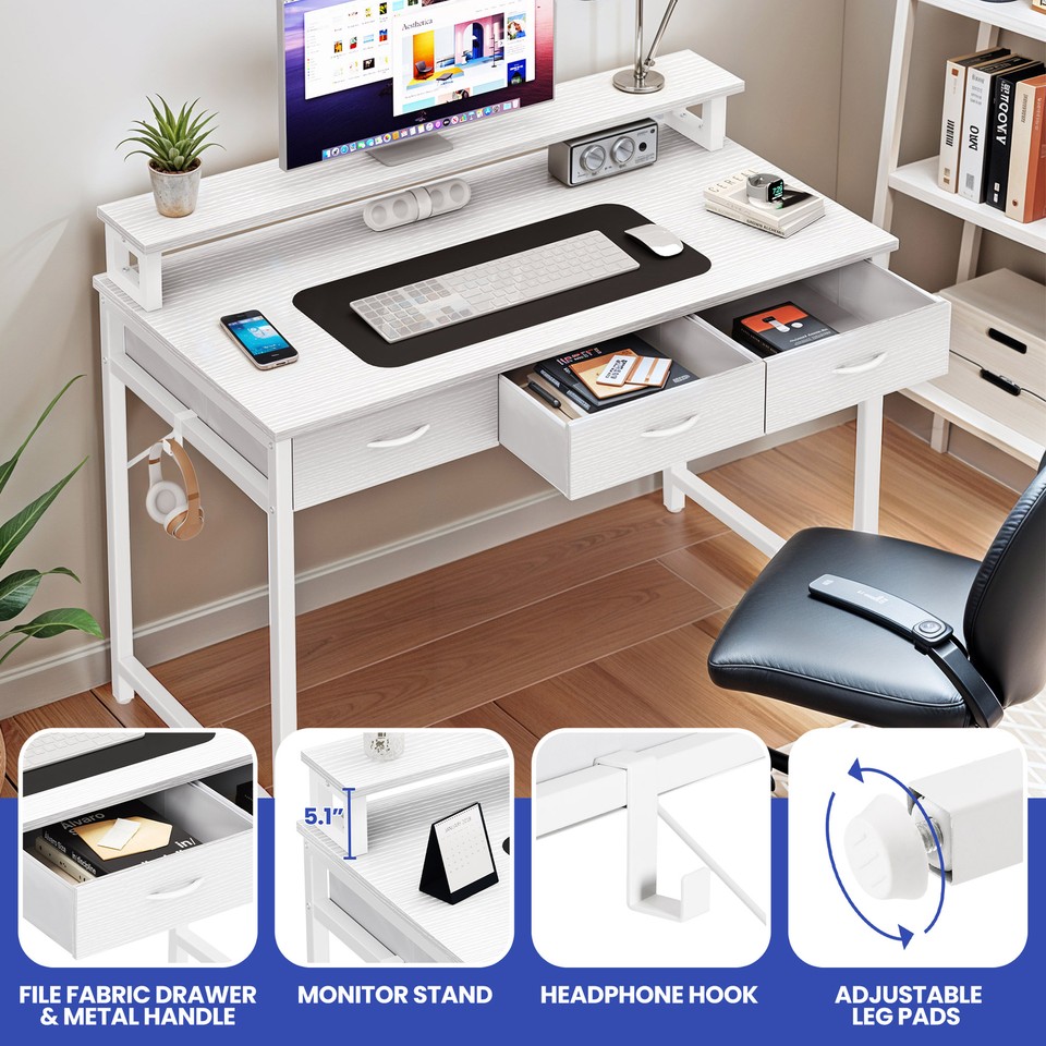 39" Computer Desk Office Study Vanity Table Monitor Stand 3 Drawers w ...