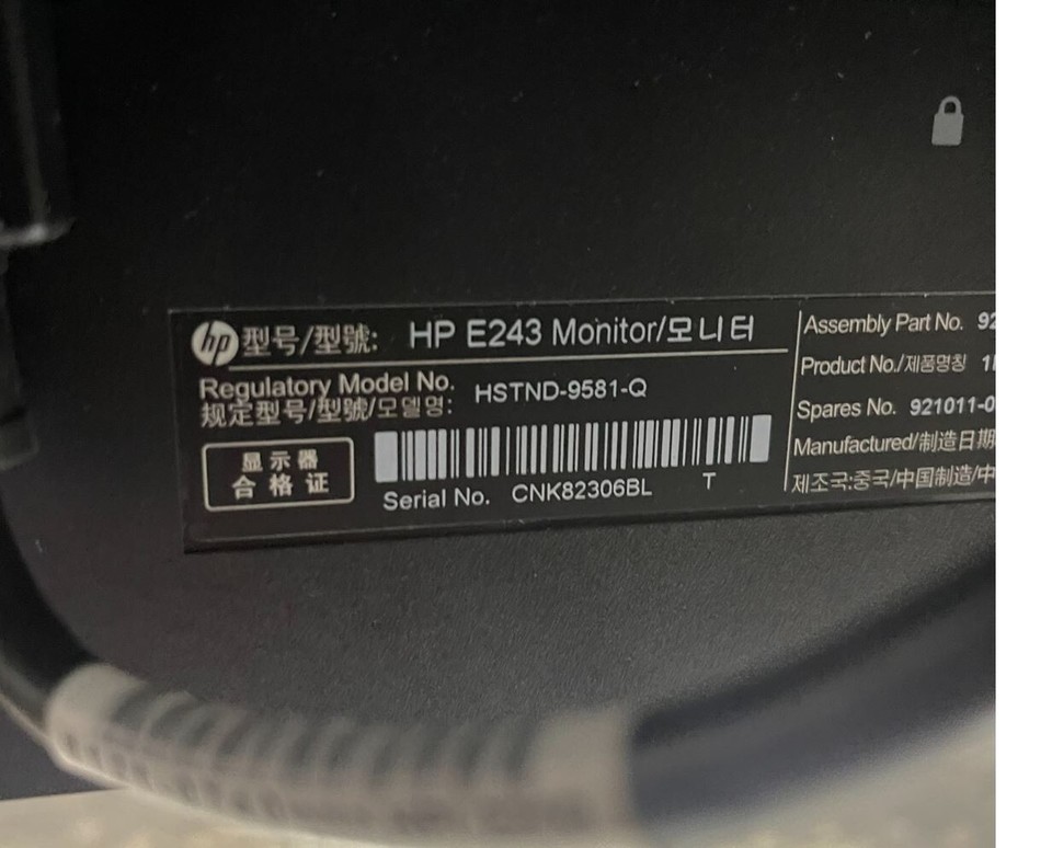 24" HP Monitor EliteDisplay E243 | 60Hz | IPS | Full HD | Grade A No ...