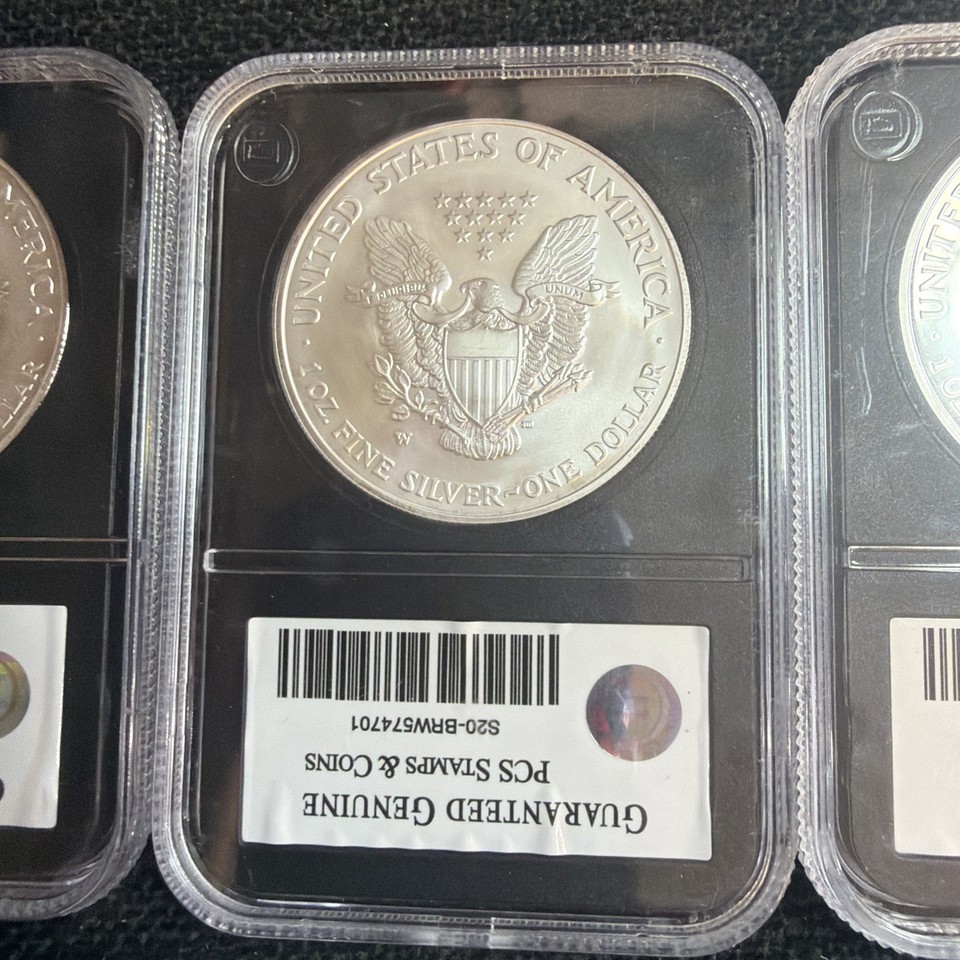 2006 American Silver Eagle 20th Anniversary 3 Coin Set In Nice Holders ...