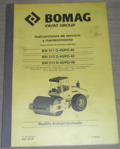 BOMAG BW211 BW212 BW213 D-40 PD-40 OPERATION & MAINTENANCE MANUAL ...