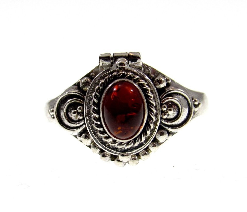 Handmade Solid 925 Sterling Silver Bali Oval Baltic Amber Poison Pill ...