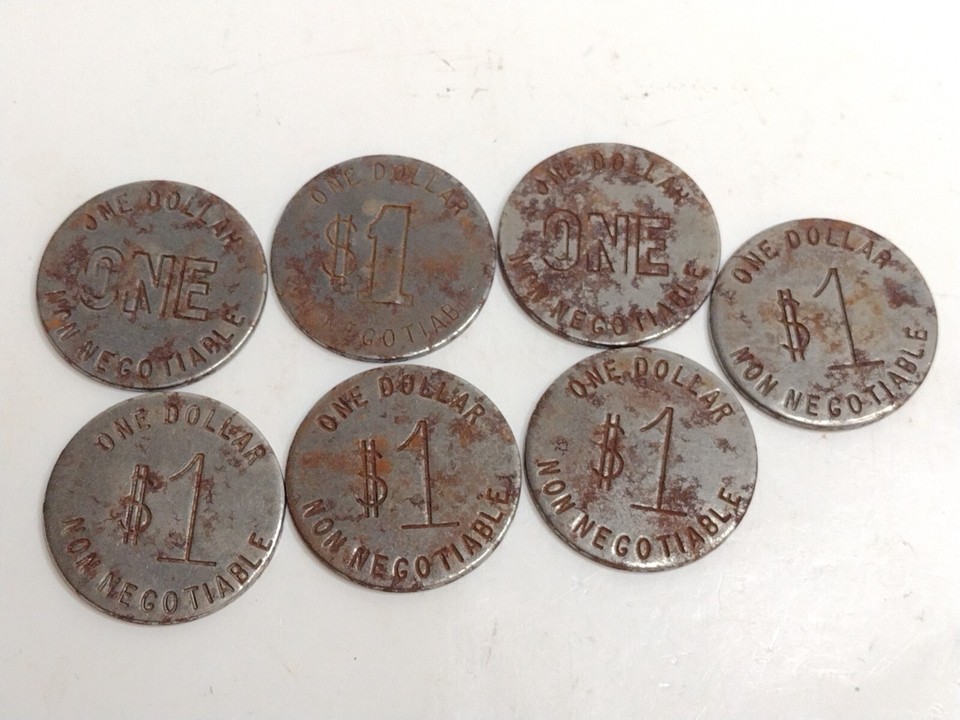 Vintage One Dollar Non Negotiable Heavy Metal Steel Casino Coin Tokens ...