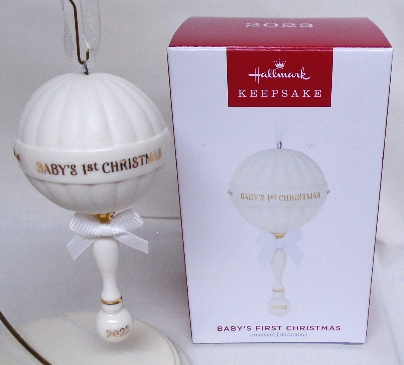 Hallmark Porcelain Ornament Baby's First Christmas 2023 Baby Rattle Boy ...