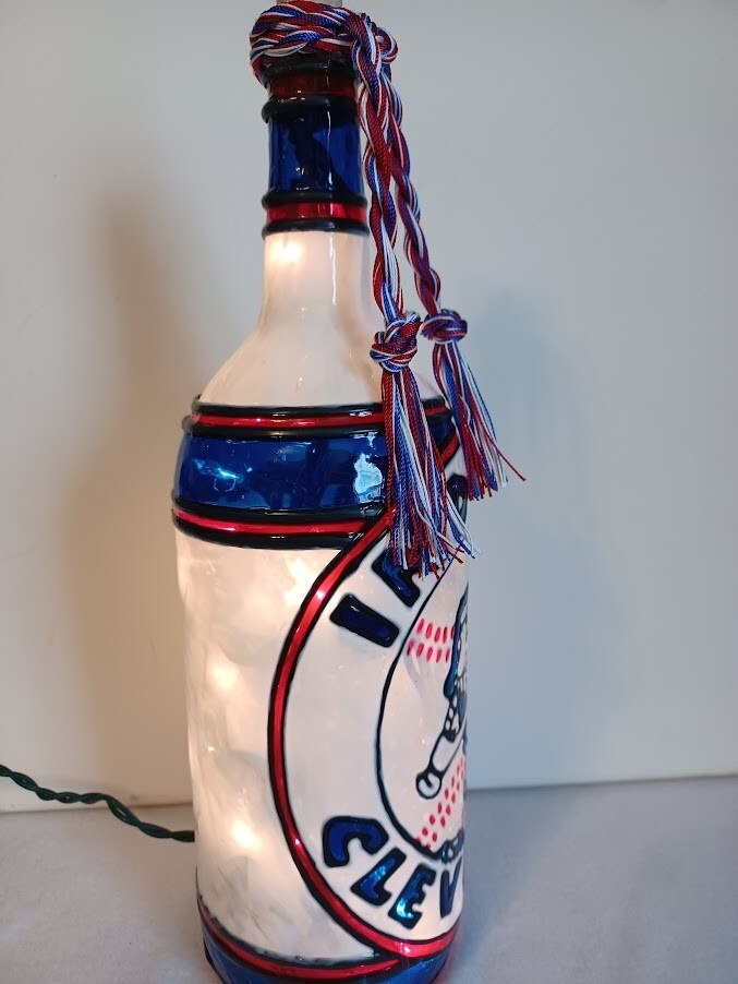 Cleveland Indians Inspired Bottle Lamp Hand painted Lighted Stained ...