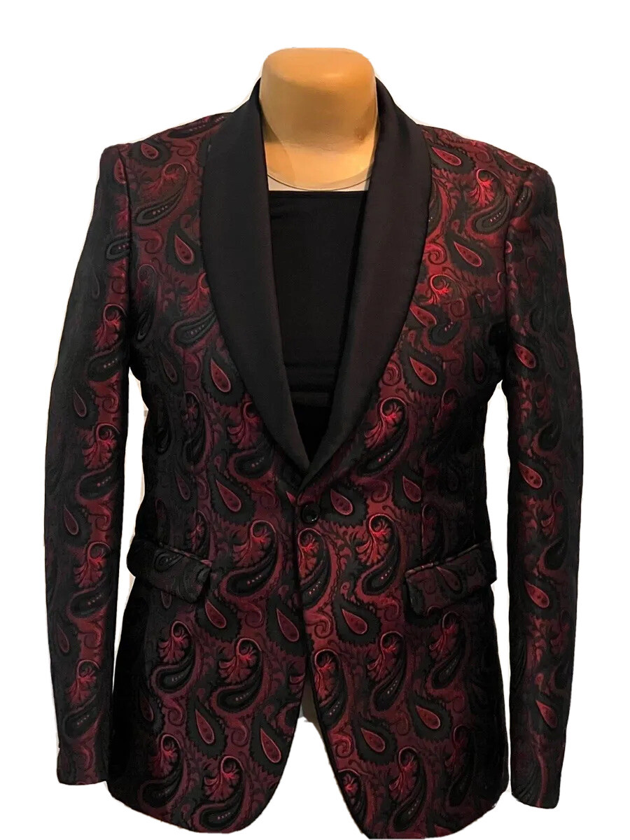 Coofandy mens red paisley evening jacket size small - Gem