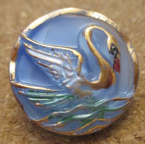 1 - Czech Glass 3D Multi-Colored Swan on a Round Blue Button #17 - 21 ...