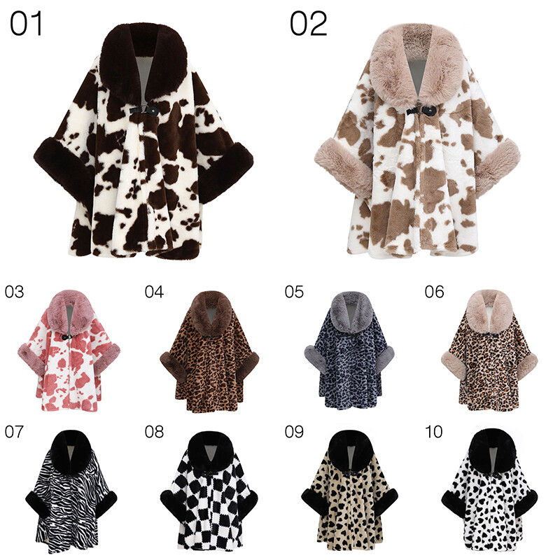 Luxury Imitated Rex Rabbit Fur Cape Loose Leopard Collar Cape Shawl ...