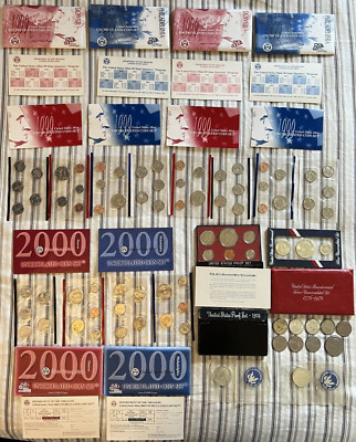 Big Lot of 8 US Mint + Proof Sets, Ike and JFK Silver, JFK 40%, 76 ...