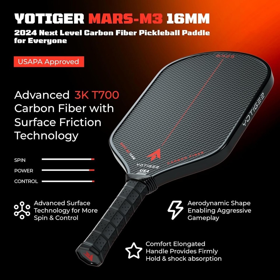 Carbon Pickleball Paddle | USAPA Approved | 3K T700 Carbon Fiber ...