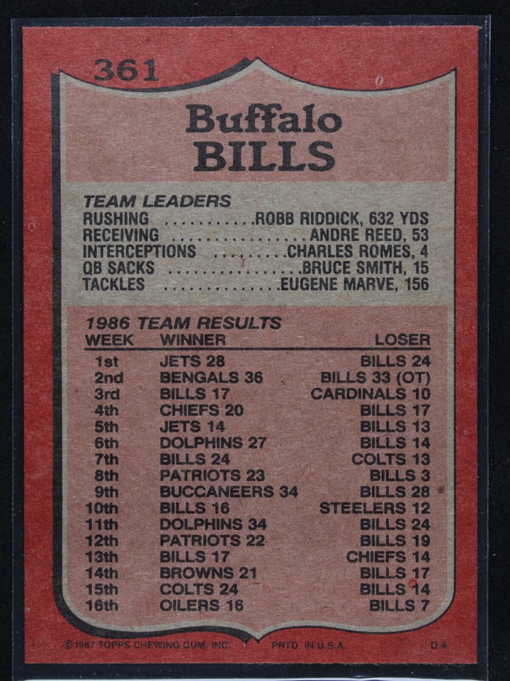 1987 Topps - Jim Kelly #361 Buffalo Bills | eBay