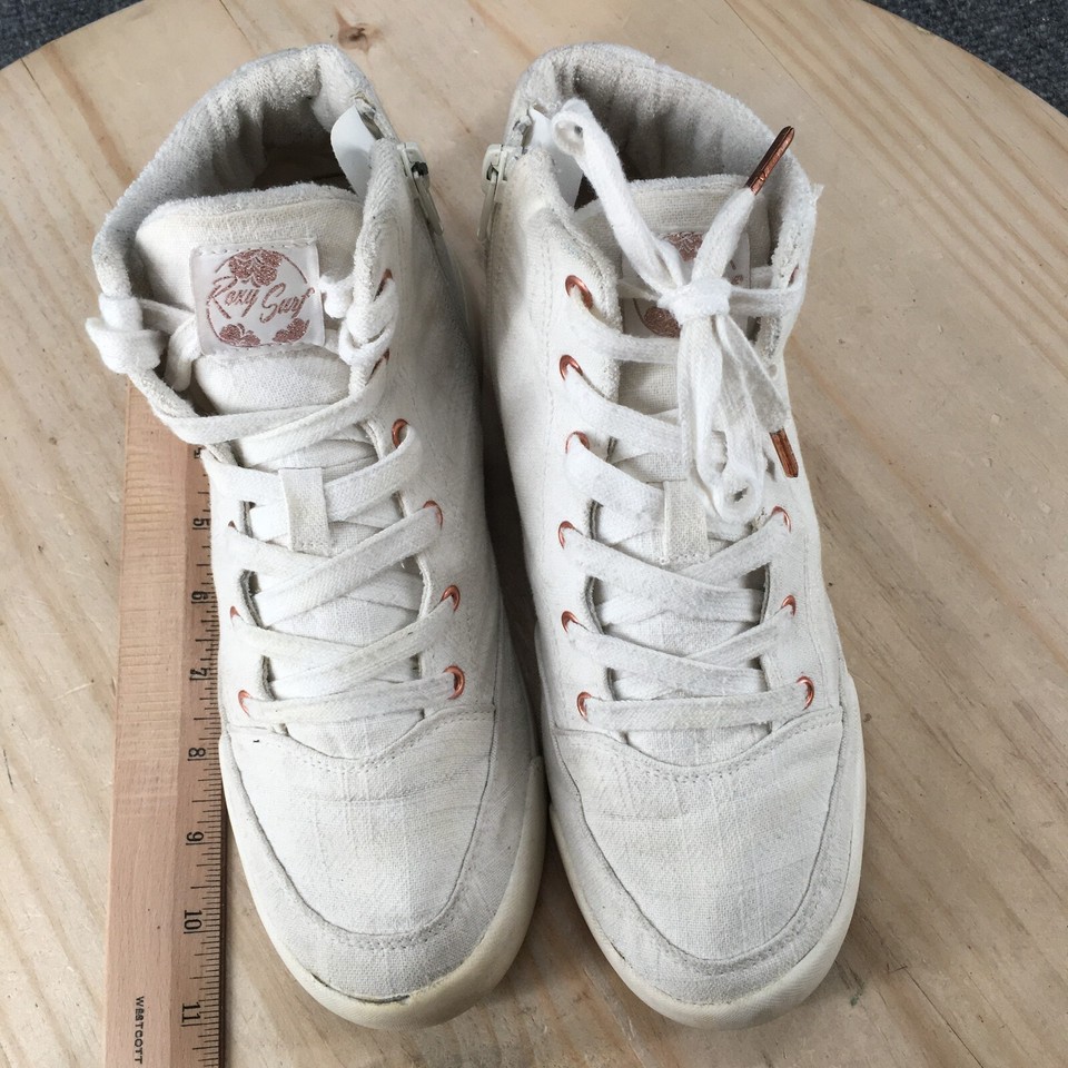 Roxy Surf Shoes Womens 8 High Top Wedge Sneakers White Fabric Lace Up ...