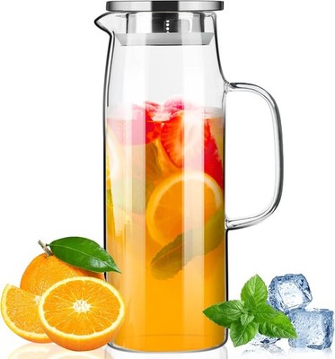 PARACITY Glass Pitcher with Lid and Spout 50oz/ 1.5L, Hot/Cold ...