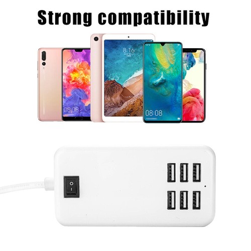 Multi 6-Ports USB Phone Charger Socket Fast Charging Station Adapter UK ...