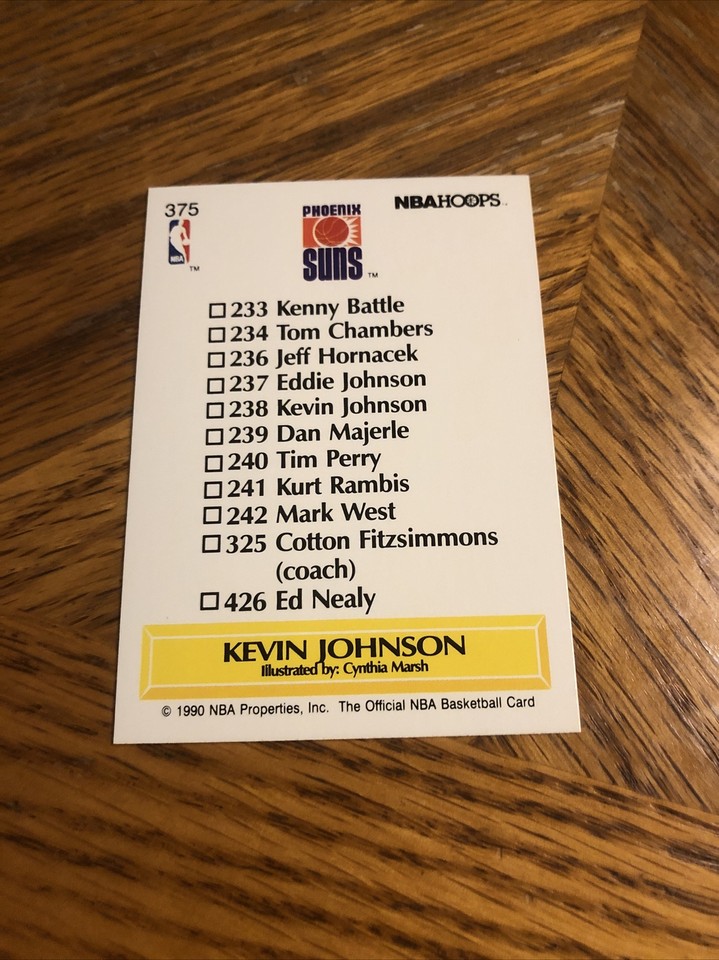 1990 NBA Hoops Kevin Johnson Team Checklist Card #375 Phenix Suns | eBay