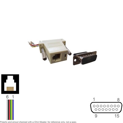 Adapter Modular Loose Pin RJ 12 RJ12 6P6C Female Jack D-Sub DB 15 DB15 ...