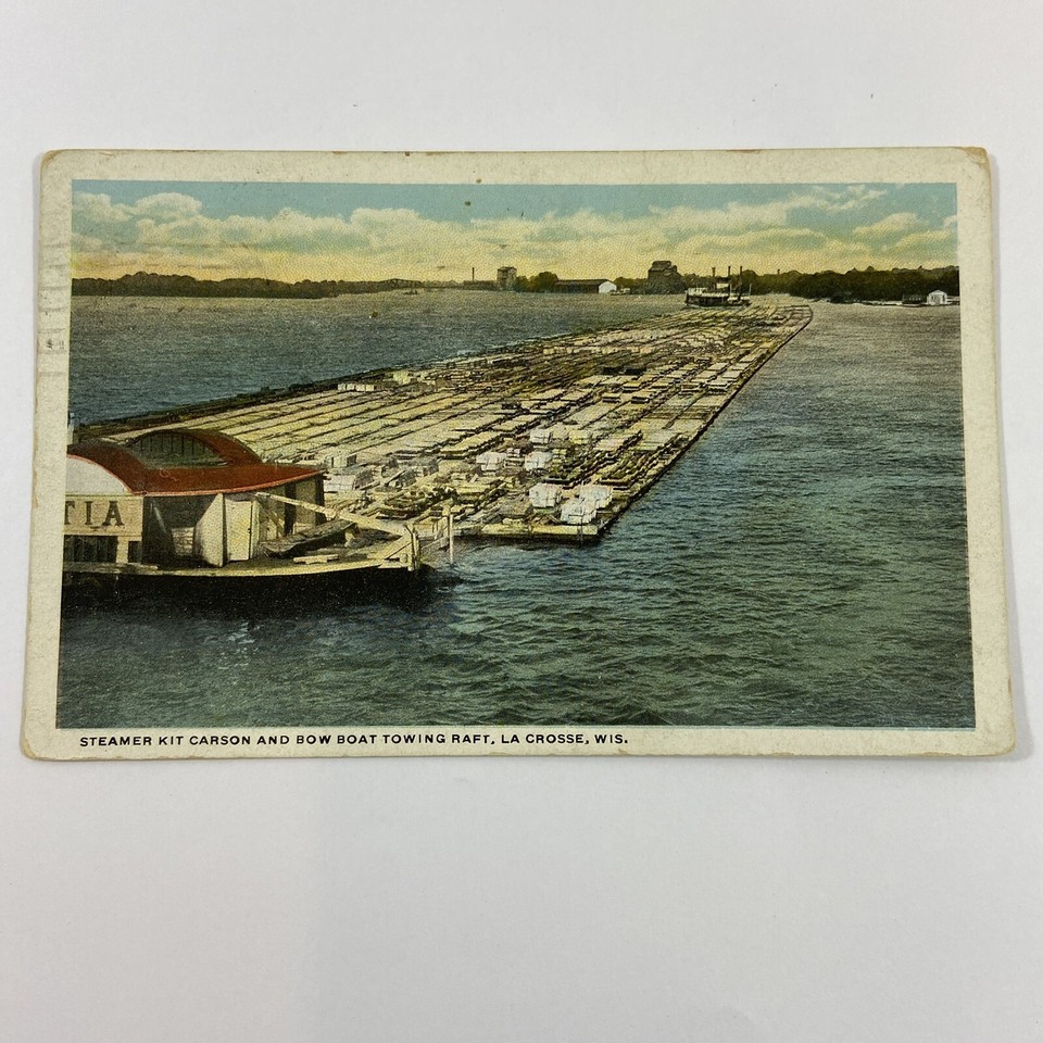 1921 Steamer Kit Carson Bow Boat Lumber Raft, La Crosse, WI Tinted ...