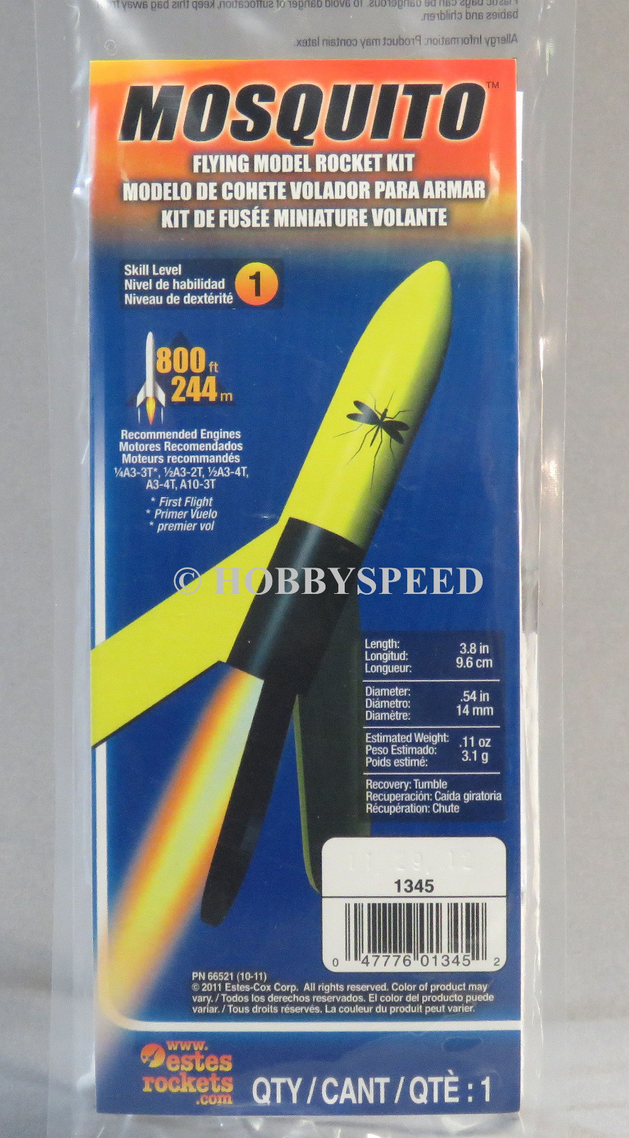 ESTES 1345 MINI MOSQUITO MODEL ROCKET SKILL LEVEL 1 rocketry space nasa ...