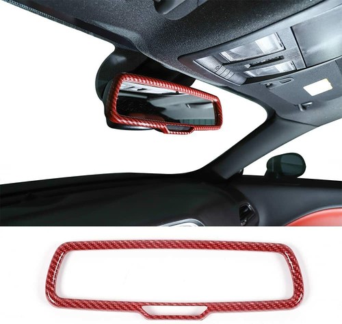 Red Carbon Fiber Interior Rearview Mirror Trim Cover for Challenger ...